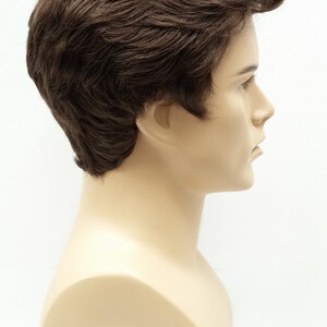 Men's Medium Brown Brushed Back Style Wig. Short Synthetic Fashion Wig ...