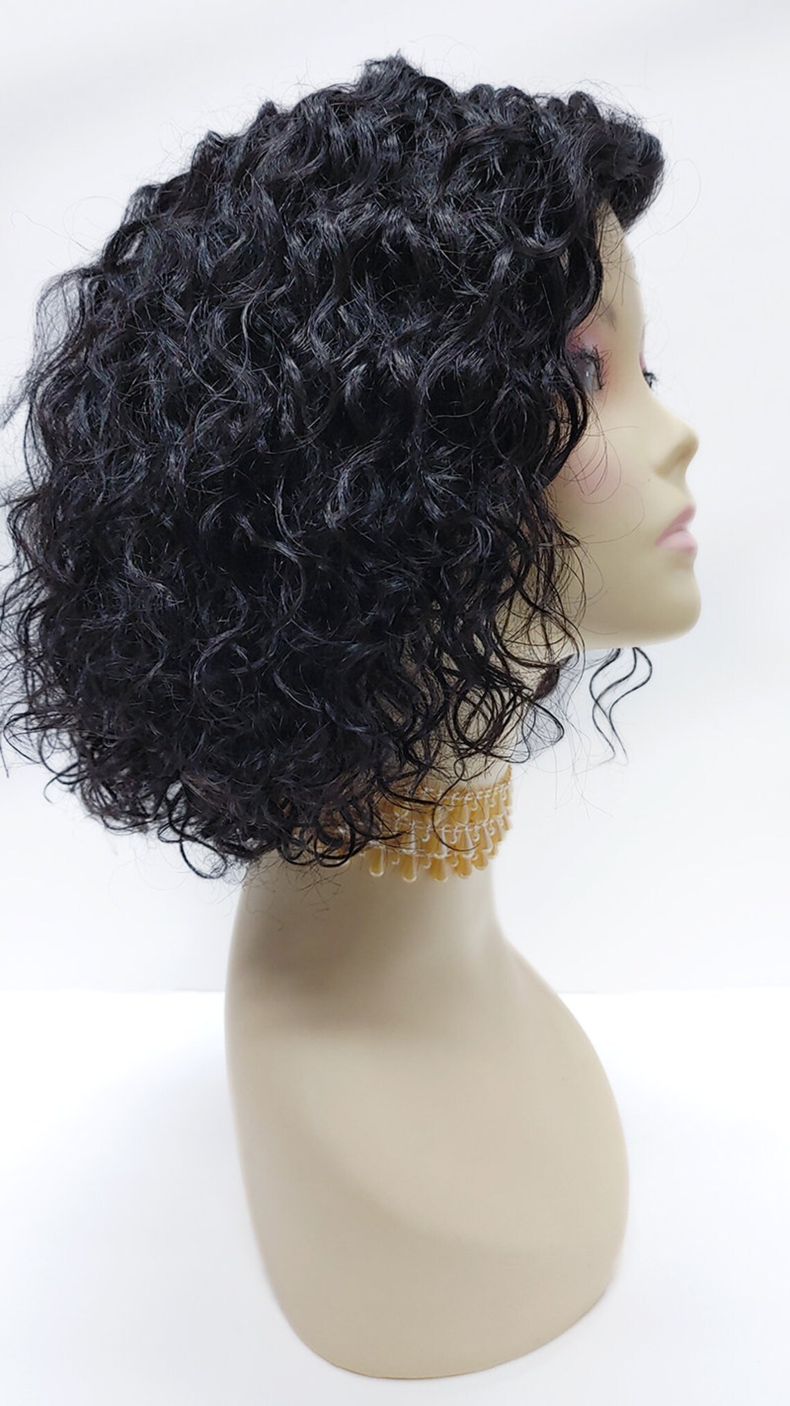 100% Human Hair 12 Inch Lace Front Short off Black Curly Lace Side Part ...