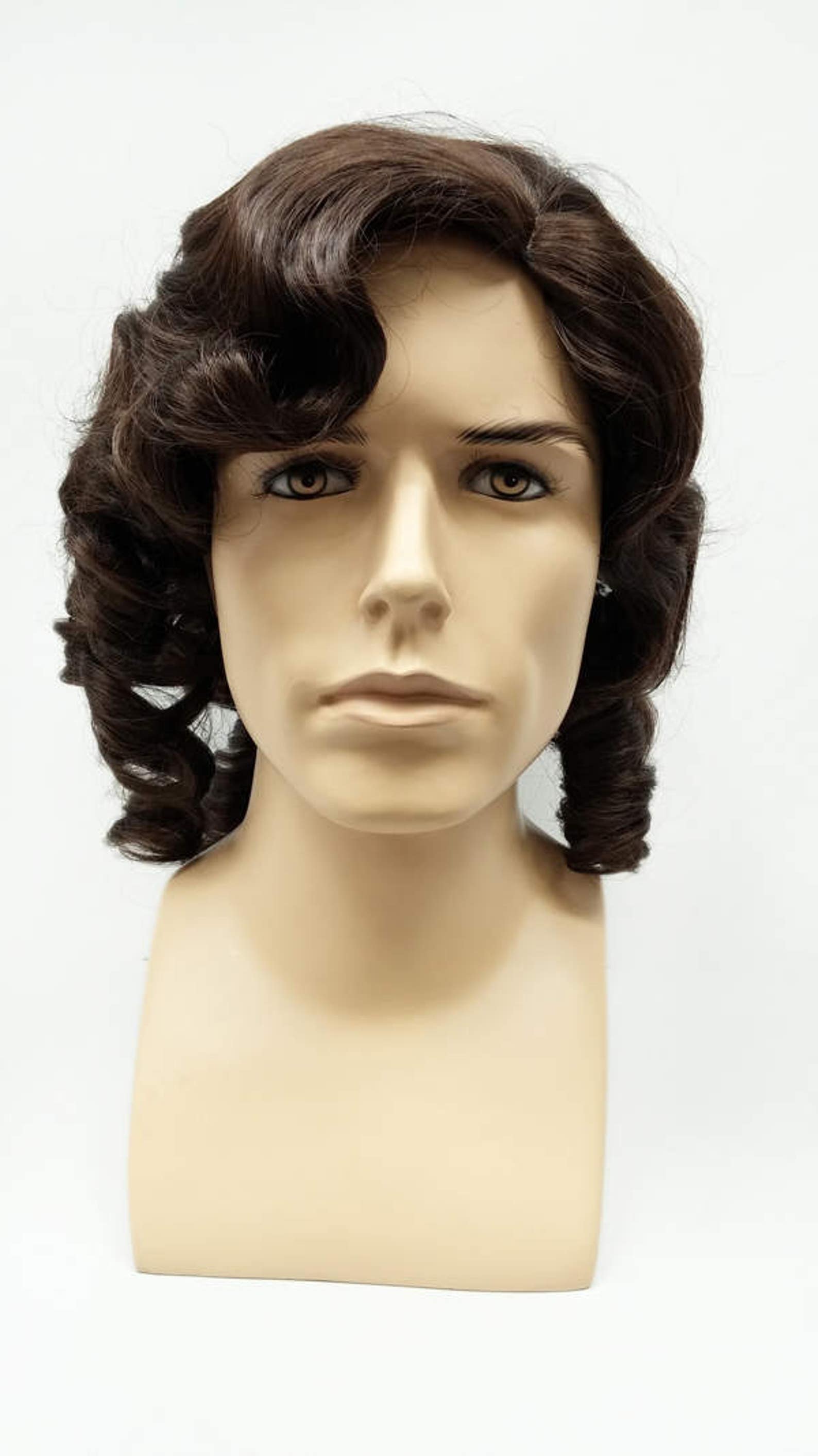 Mens Brown Curly Colonial Costume Wig. 1700s Style Ringlets Wig. Judge ...