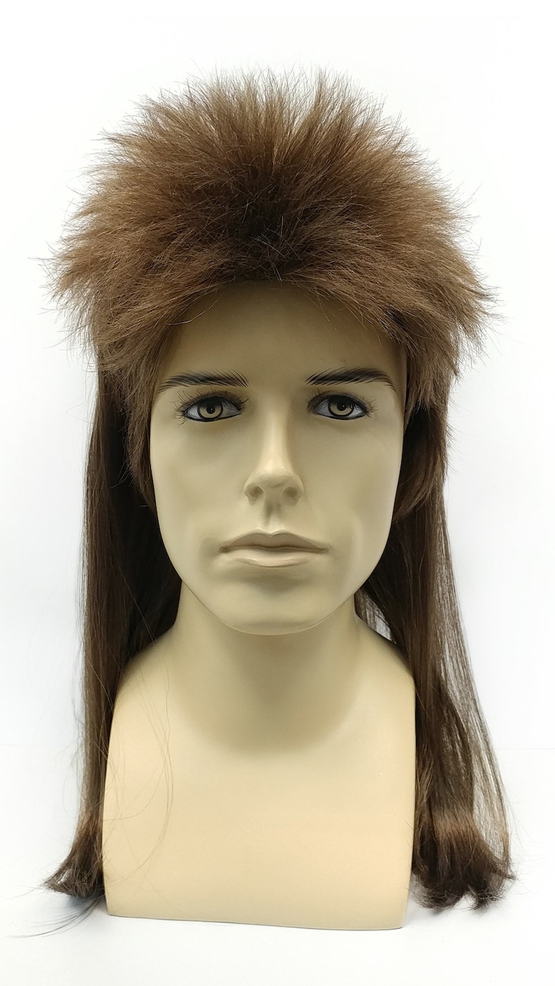 Light Brown Mullet Costume Wig Mens Womens Unisex 80s Rocker Hair Retro ...