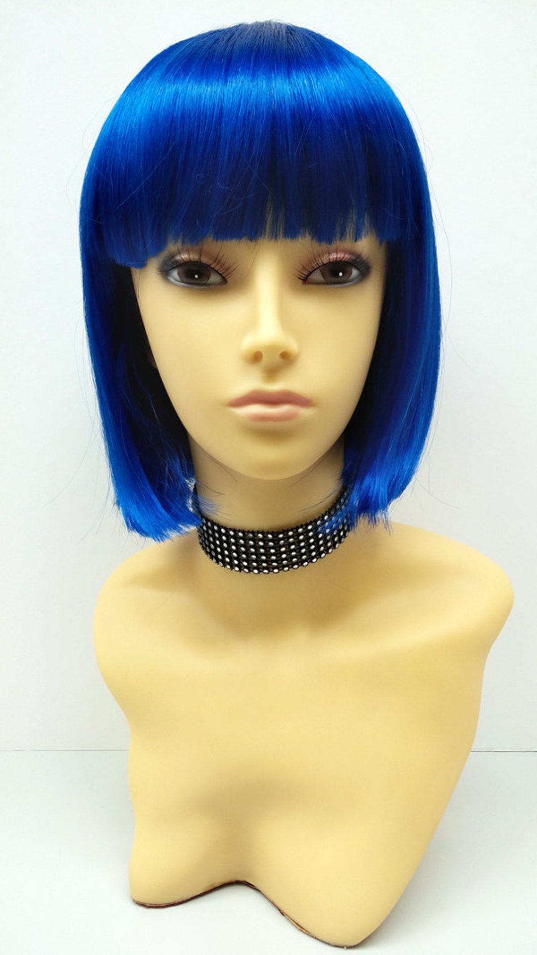 Dark Blue Short Bob Wig Straight W/ Bangs. Page Boy Wig. [08-44-pageboy ...