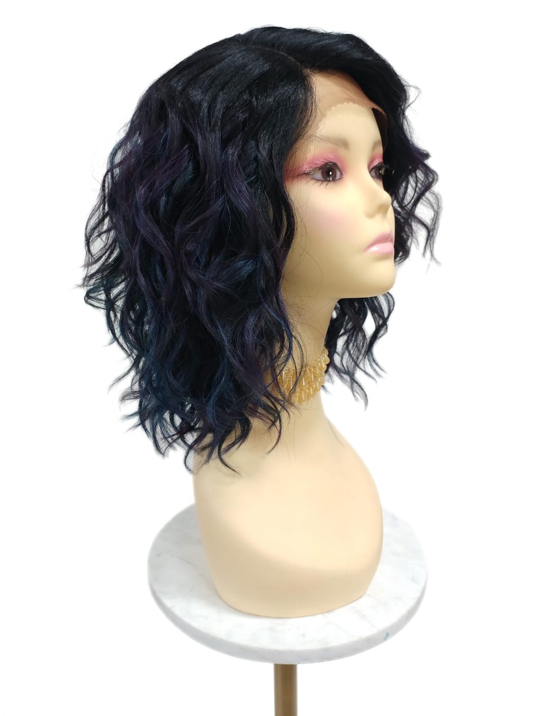 12 Inch Lace Front Blue Purple Toned Oil Slick Streaks With Dark Roots ...