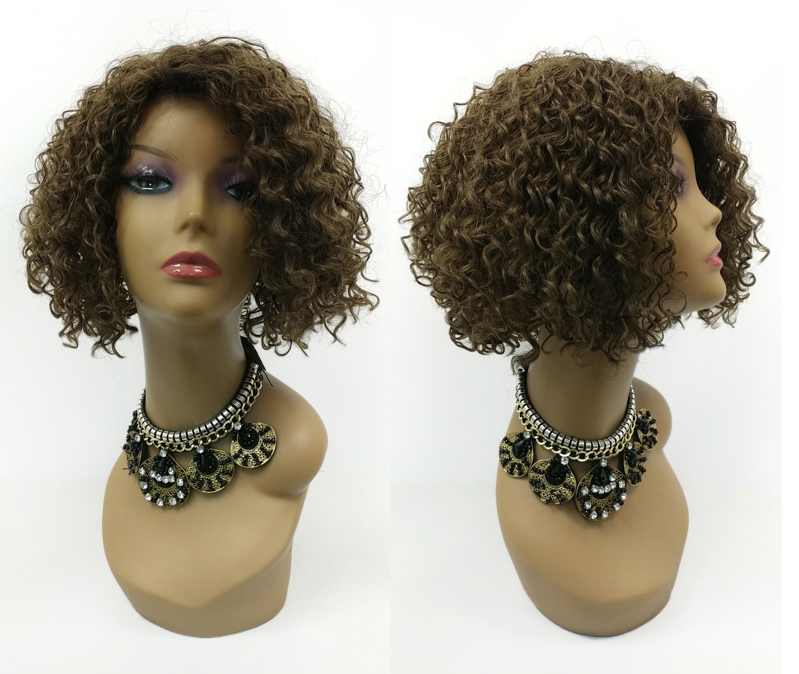 100% Human Hair Medium Brown Jheri Curl Short Bob Wig [116-564d-shana-8 ...