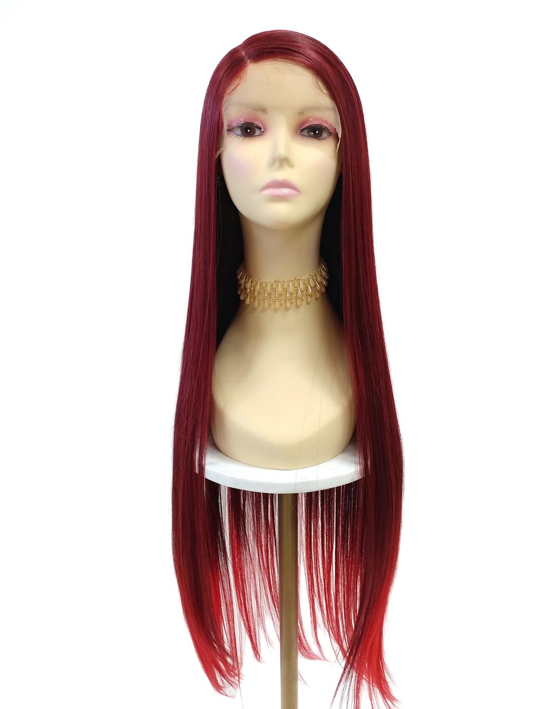 40 Inch HD Lace Front Side Part Long Bright and Dark Red Straight Heat ...