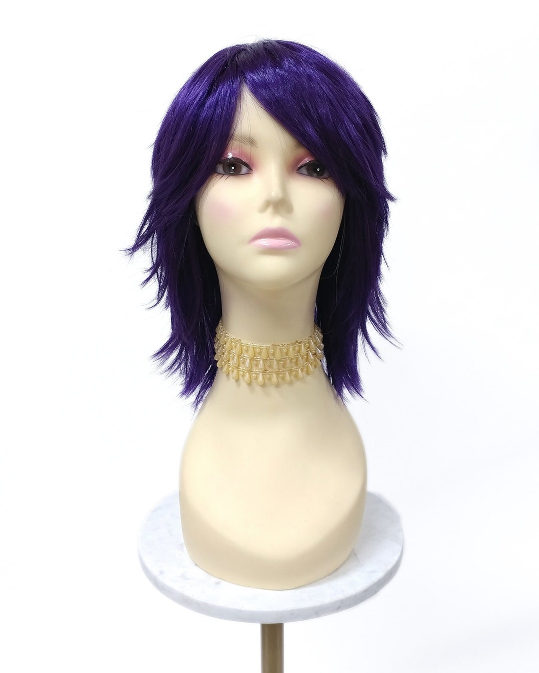 12 Inch Purple Shag Style Straight and Layered With Bangs Anime Cosplay ...