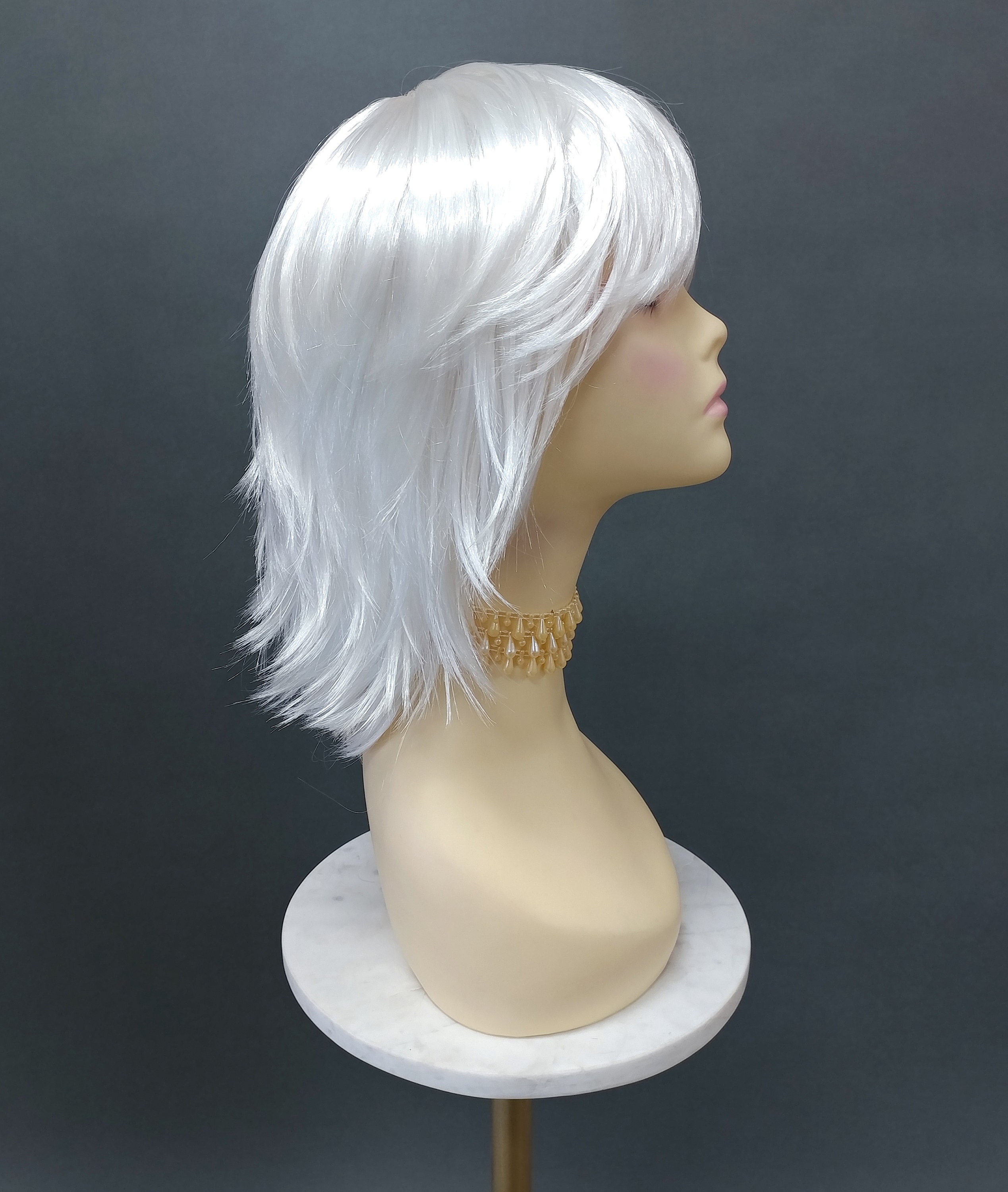 12 Inch White Straight Layered Shag Wig With Bangs Anime Costume ...
