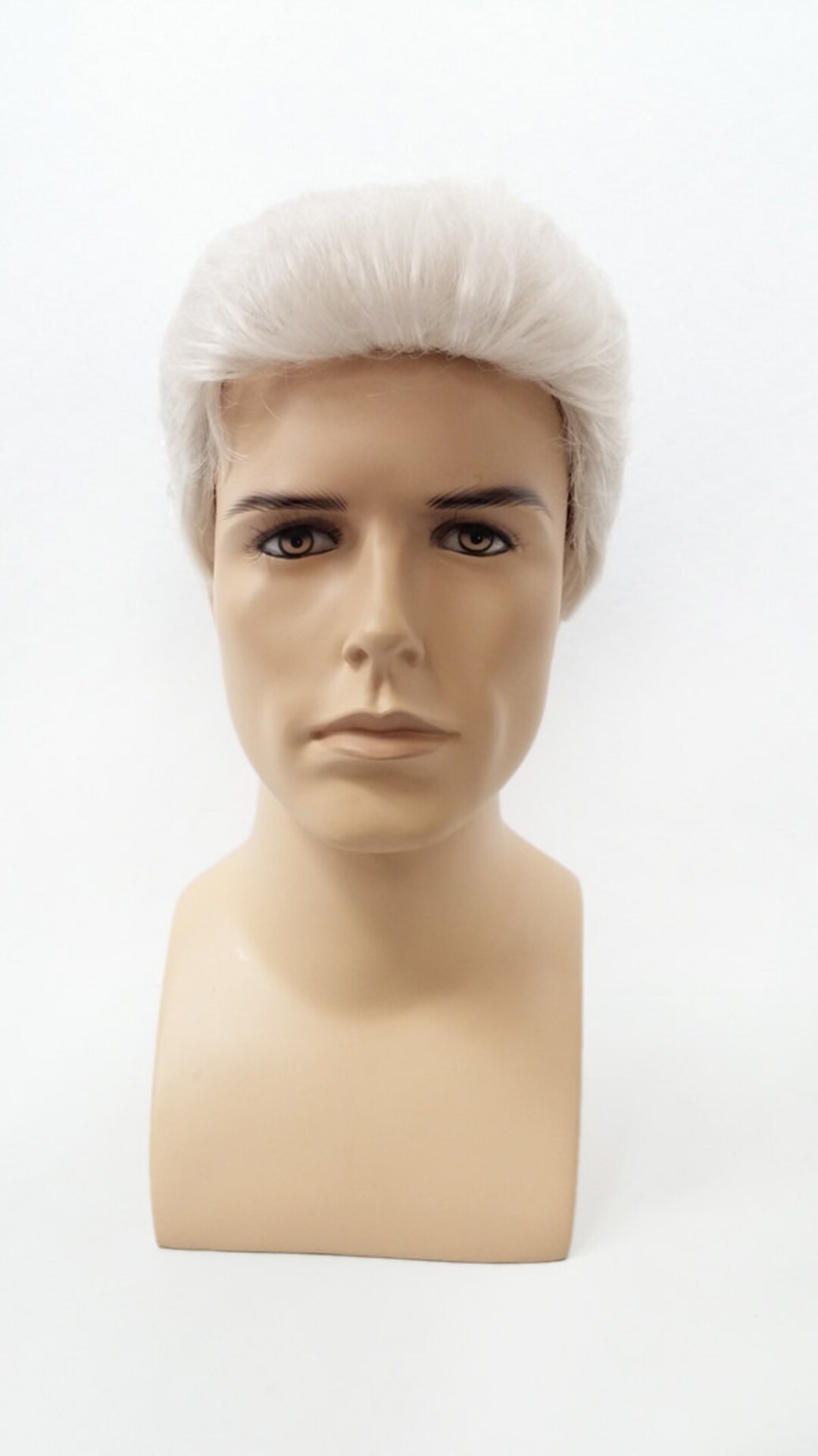 Men's Light Gray Brushed Back Style Wig. Short Synthetic Fashion Wig ...