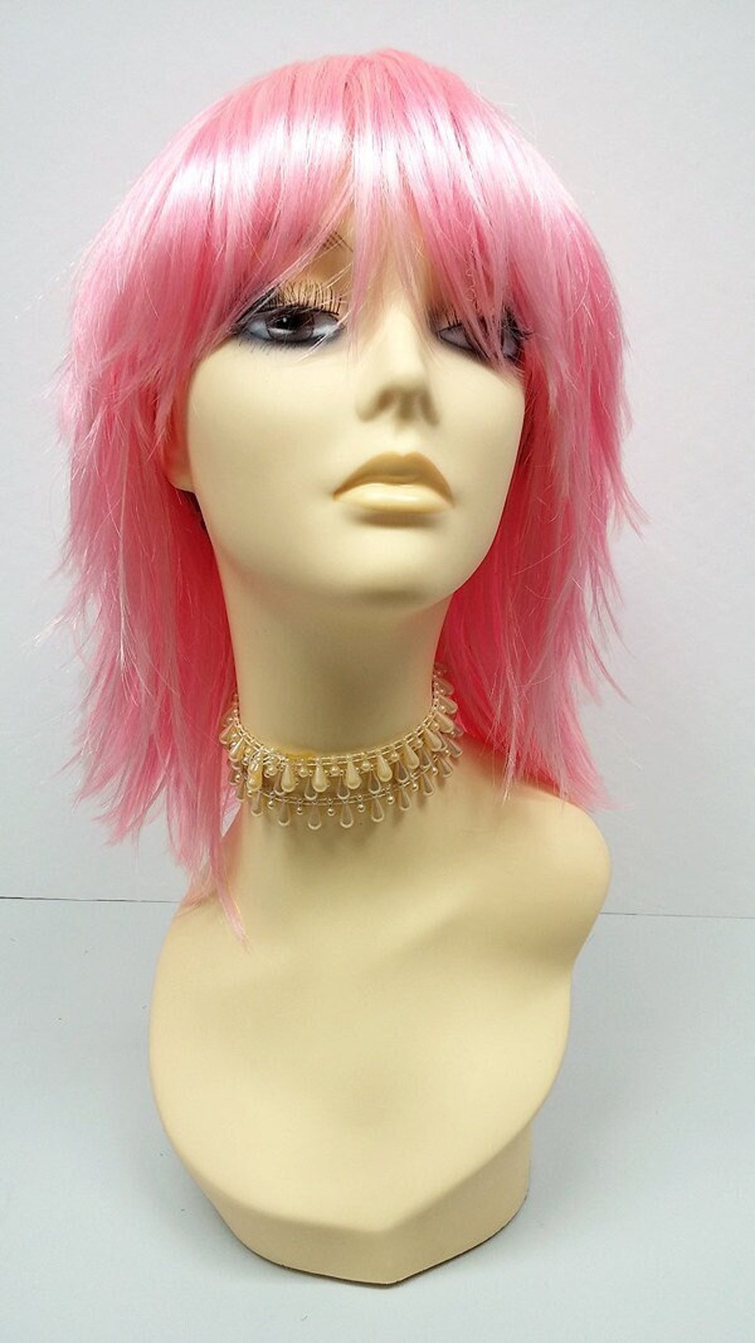 12 Inch Light Pink Shag Style Straight and Layered With Bangs Anime ...