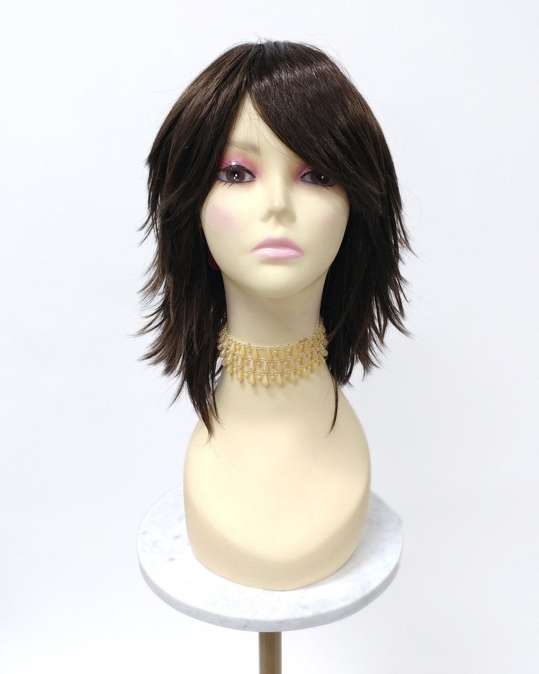 12 Inch Brown Shag Style Straight and Layered With Bangs Anime Costume ...