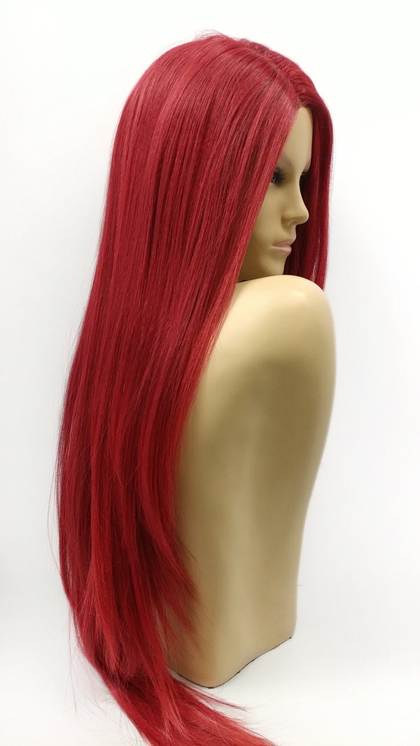 Long 35 Inch Ruby Red Lace Front Middle Part Heat Resistant | Etsy