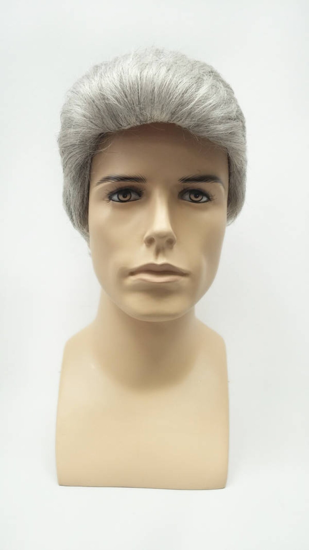 Men's Silver Gray With Off-black Brushed Back Style Wig. Short ...