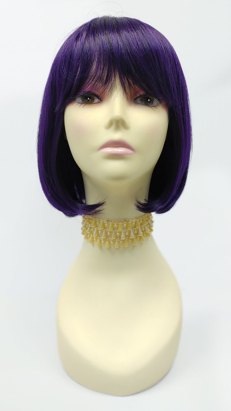 9 Inch Heat Resistant Dark Purple Short Page Boy Straight Bob Wig With Bangs 08 42 pageboy mpurple Etsy UK