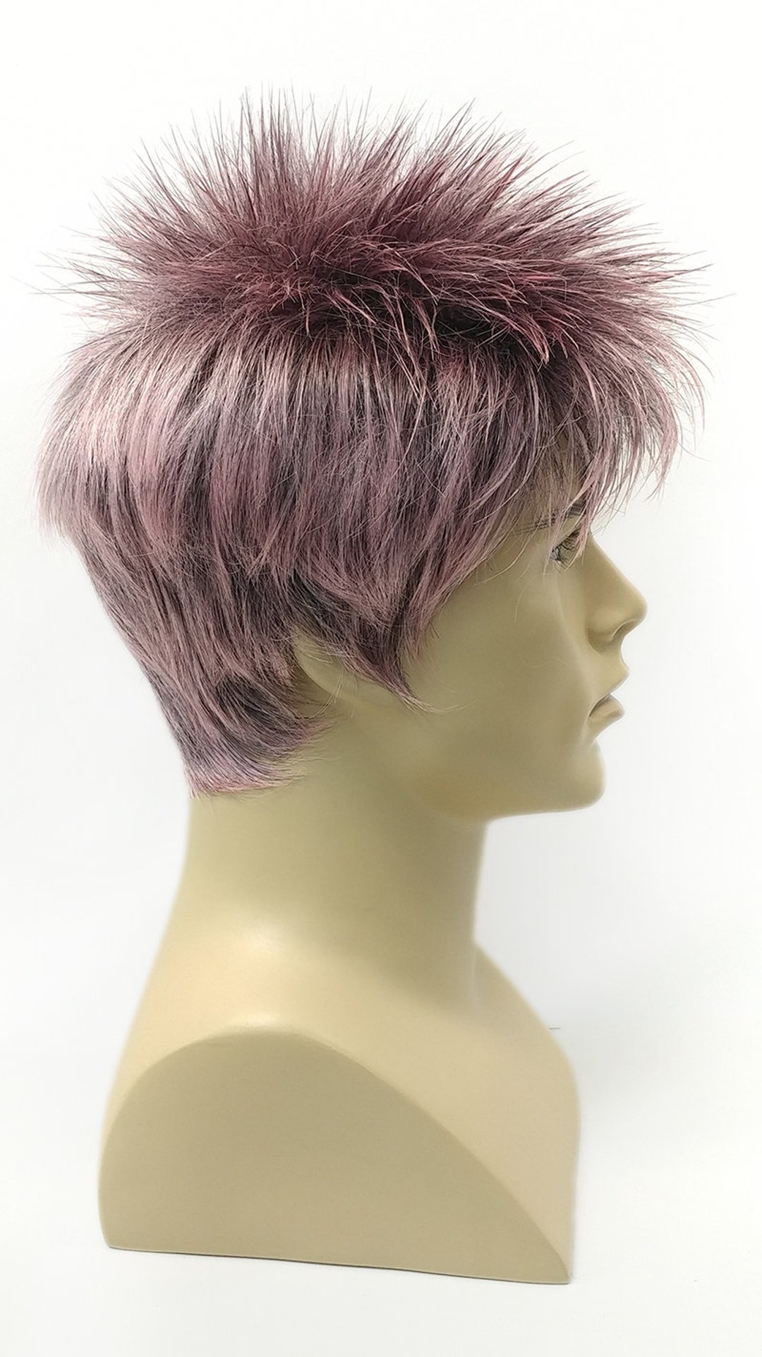 Pink off Black Mix Short Spiky Style Unisex Wig. Synthetic Costume Fashion Wig. [54-290b-spike ...