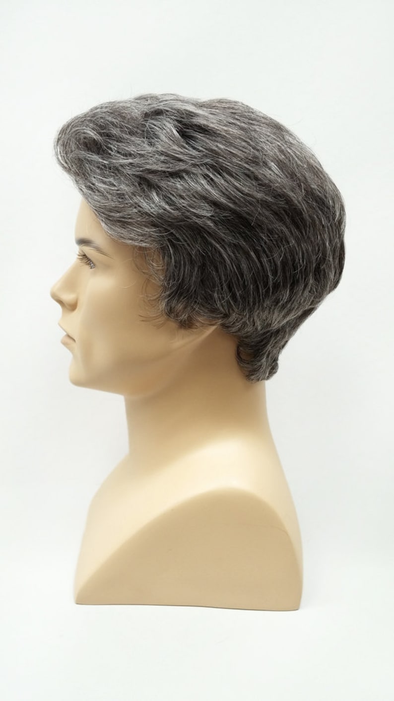 Men's Salt and Pepper Gray Brushed Back Style Wig. Short | Etsy