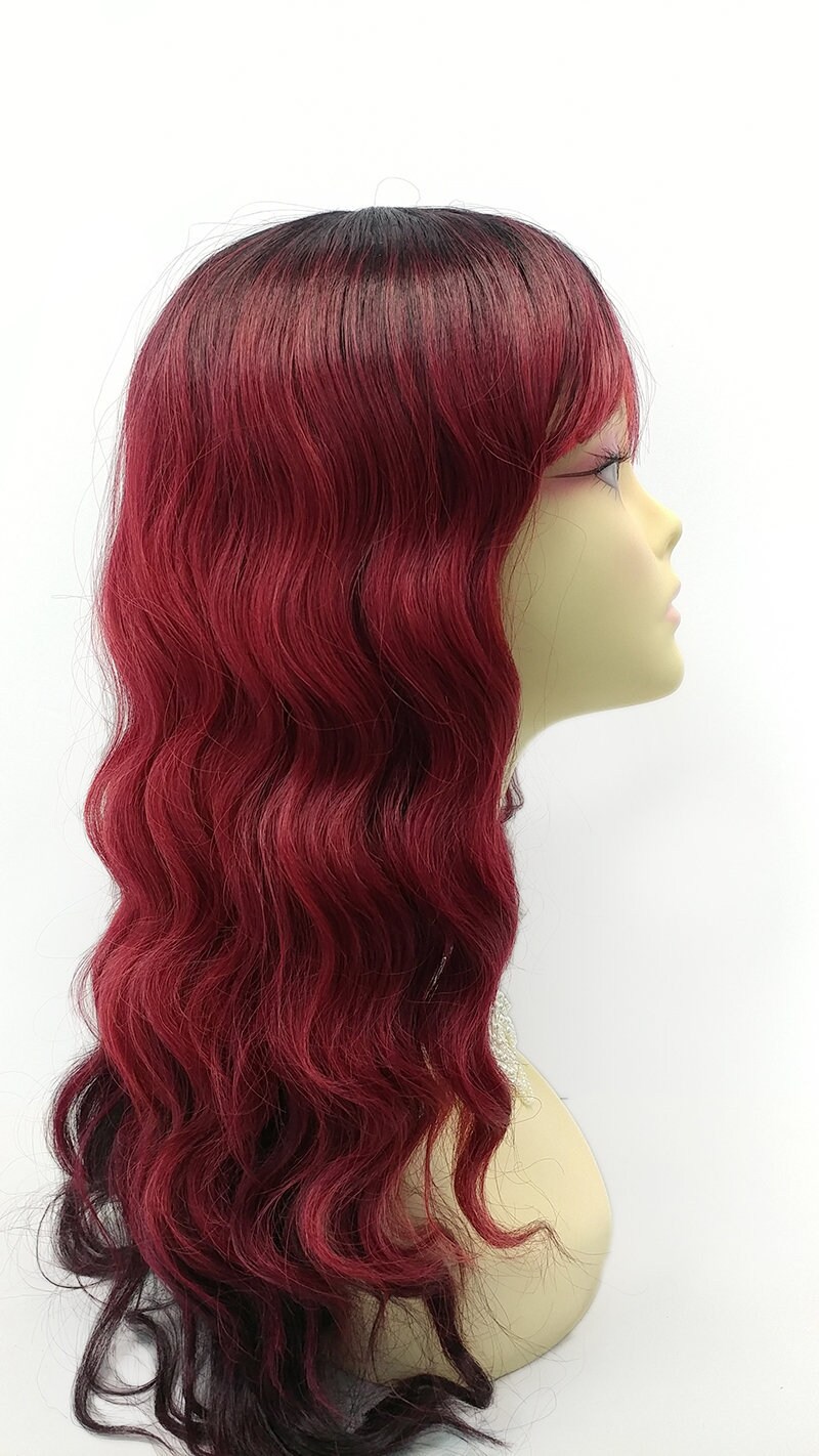 Long 19 Inch Ruby Red With Dark Underlayer and Dark Roots Ombre Wavy ...