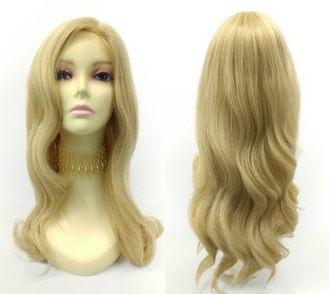 100% Human Hair 21 Inch Mono Top Free Part Long Body Wave Light and ...