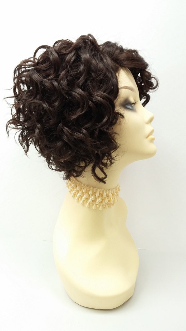 Dark Brown Short Curly Side Part Wig. Lace Front Heat | Etsy