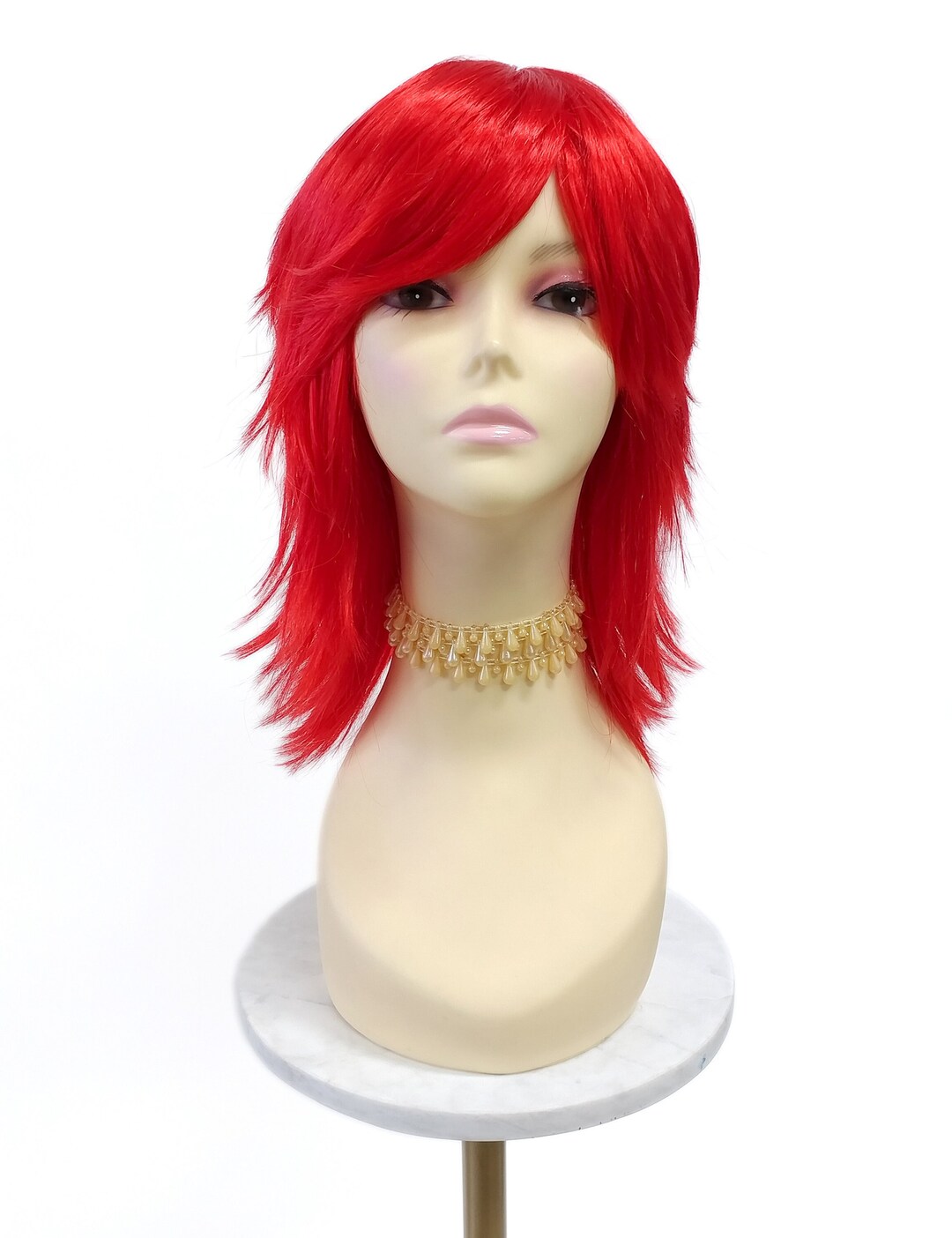 12 Inch Red Shag Style Straight and Layered With Bangs Anime Costume ...