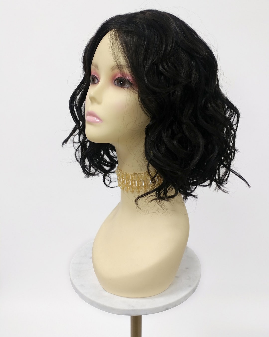10 Inch Lace Front Dark Brown Short Wavy Heat Resistant Lace Center ...