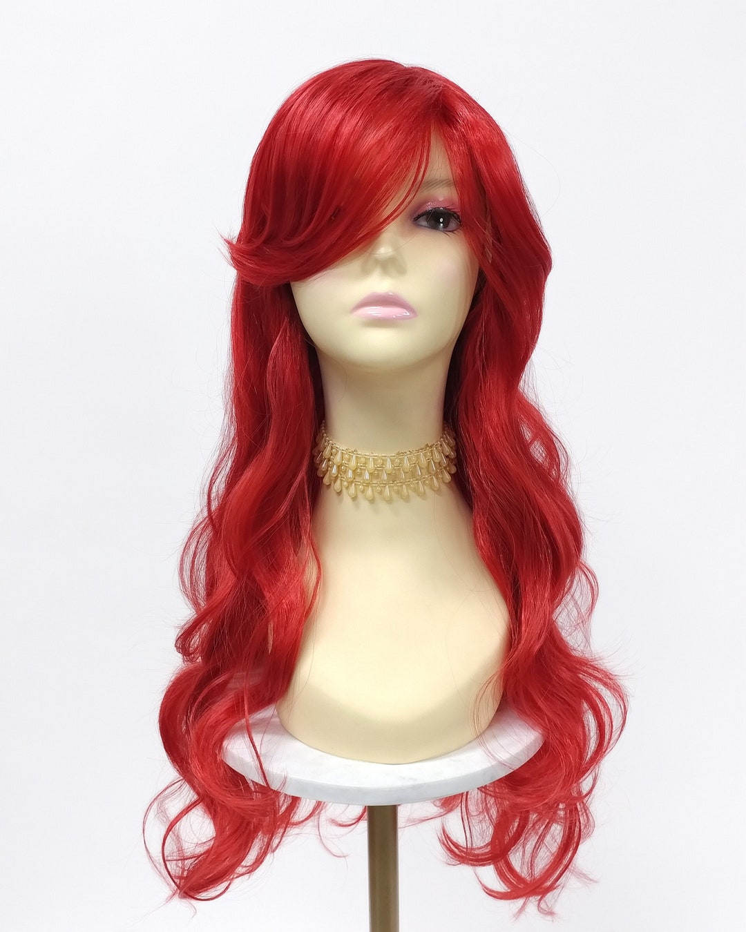 Cherry Red Color Long Wavy Anime Cosplay Costume Synthetic Bangs 26 ...