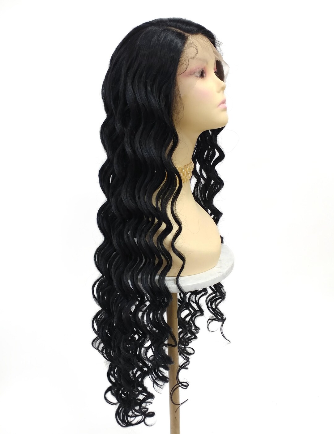 HD Lace Front Side Part Long off Black Wavy Curly Heat Resistant Wig 33 ...