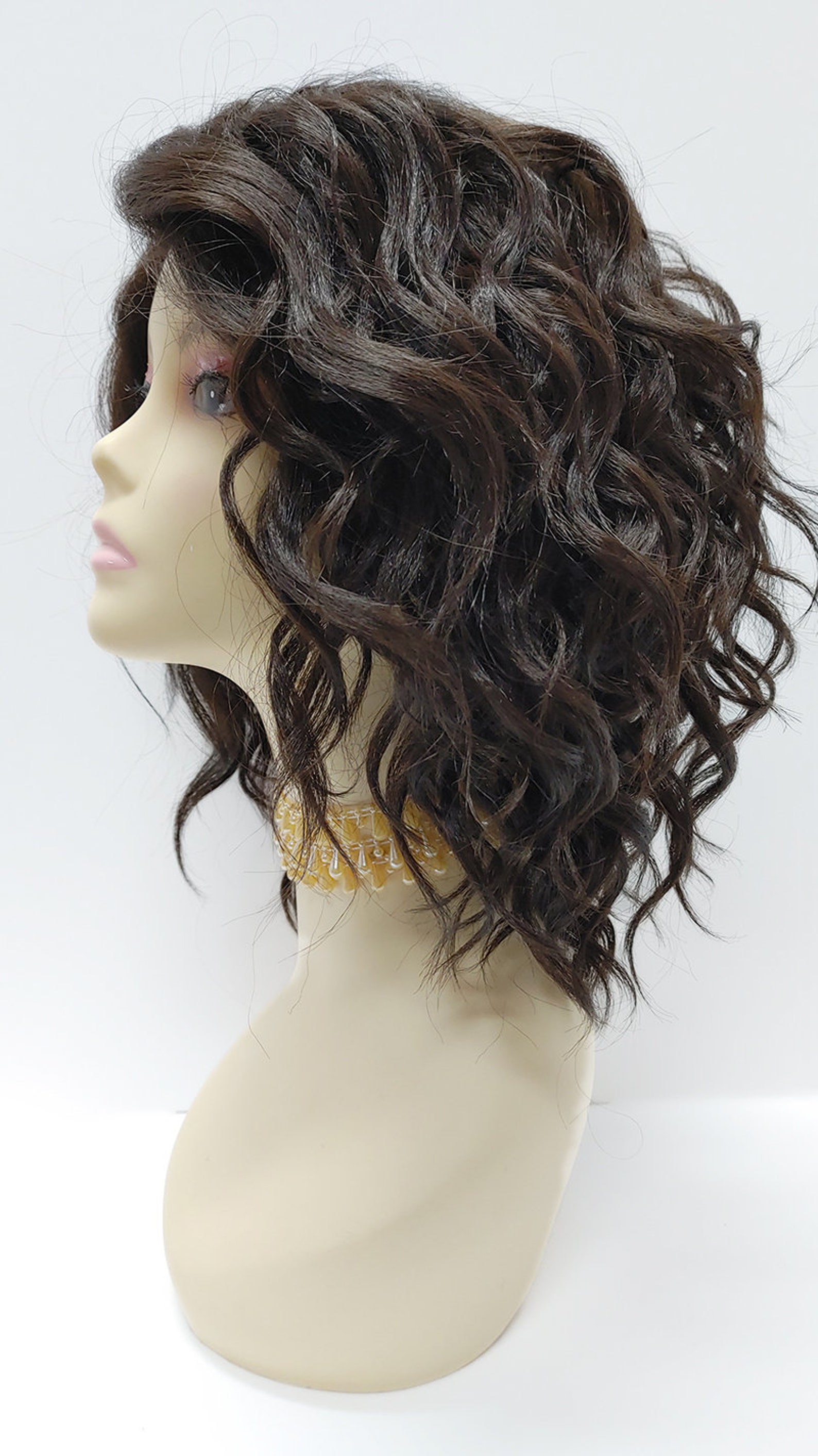 12 Inch Lace Front Dark Brown Short Wavy Lob Heat Resistant Wig With ...