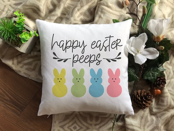 Happy Easter PEEPS Pillow Cover Easter Pillow Cover Hand | Etsy