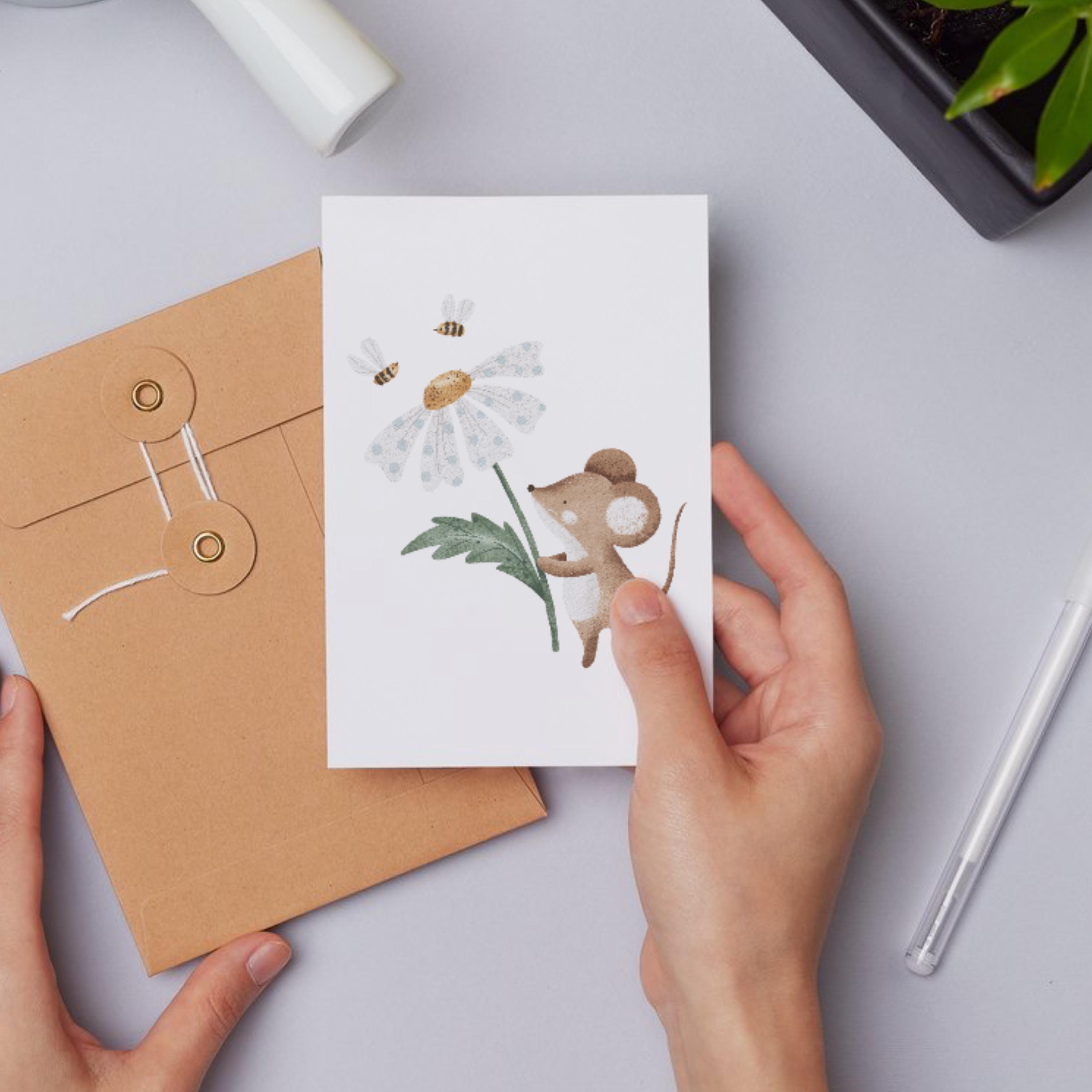 Card With Mouse | Greeting Card With Mouse | Postcard | for Birth ...