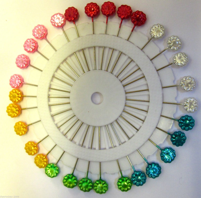 Plastic Headed Extra Long Pins - Assorted Colours - Hearts-stars-daisy ...