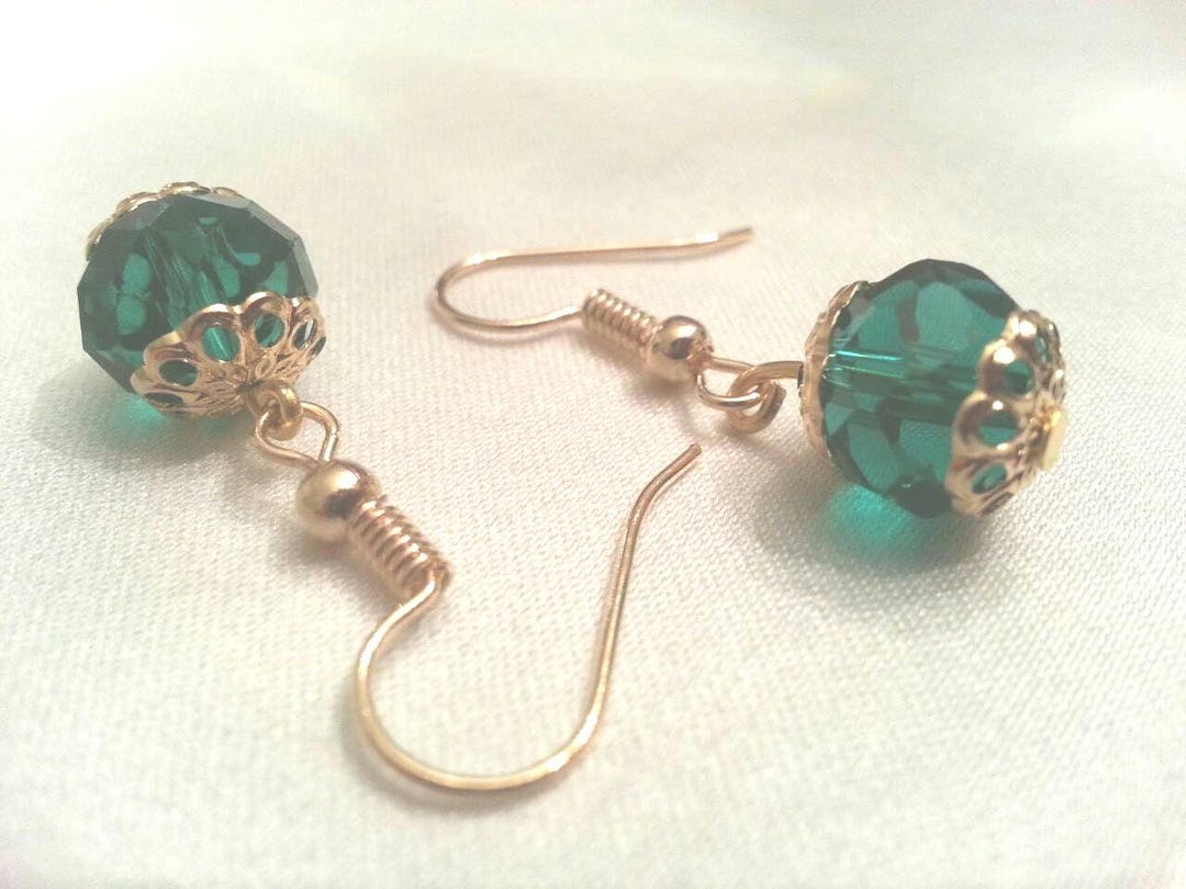 Green Drop Earrings. Green and Gold Earrings. Ladie's Jewelry. Girl's ...