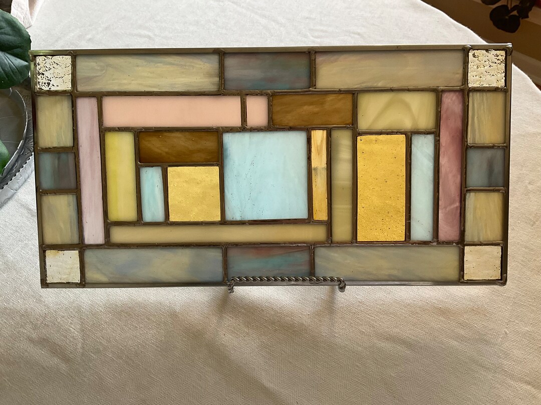 Stained Glass Panel Geometric Design Pastel Colors of Southwest - Etsy