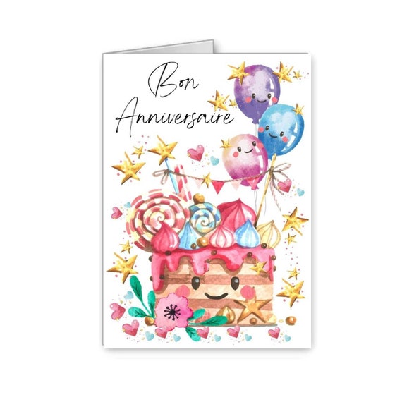 Bon Anniversaire French Happy Birthday Card France Cake - Etsy