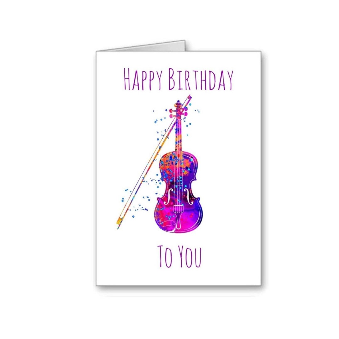 Violin Happy Birthday Card Dance Watercolour Effect Musical Instrument ...