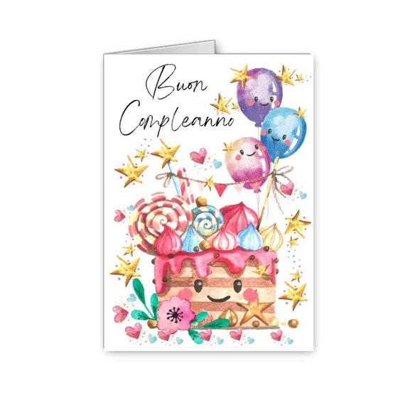 Buon Compleanno Italian Happy Birthday Card Italy Cake - Etsy