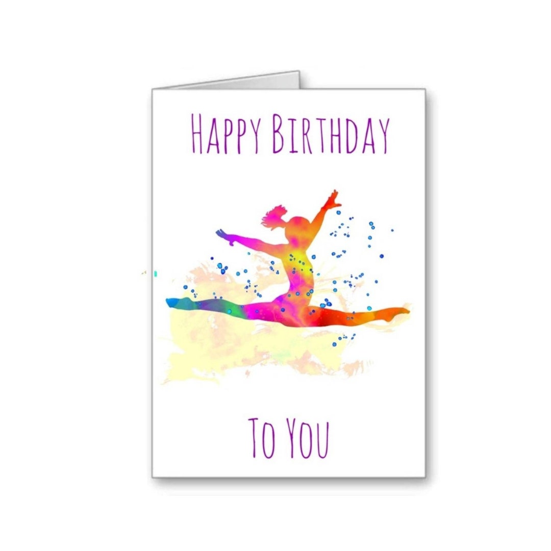 Gymnast Gymnastics Dance Birthday Card Watercolour Effect Not ...