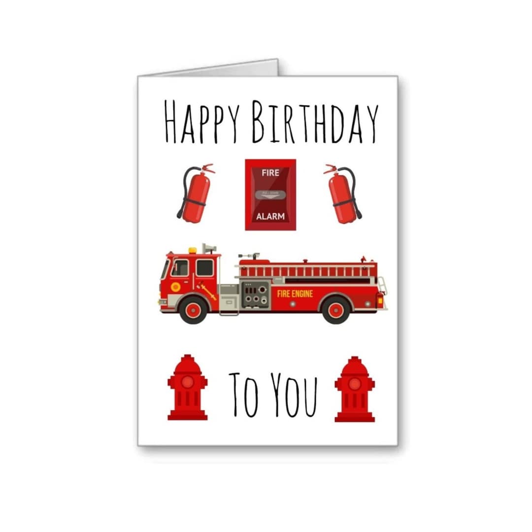 Fireman Firefighter Happy Birthday Card Watercolour Effect supplied ...