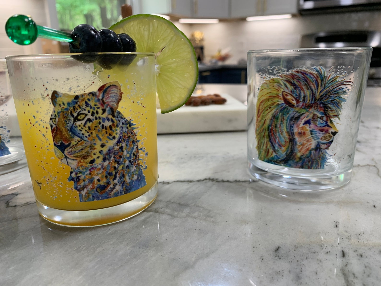Colorful Lion and Cheetah Glassware. Mary Sisson Art, Original Painting ...
