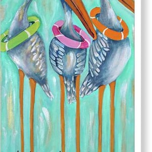 Whimsical Pelican. Beach Decor. Colorful Birds. Coastaldecor. Funky ...
