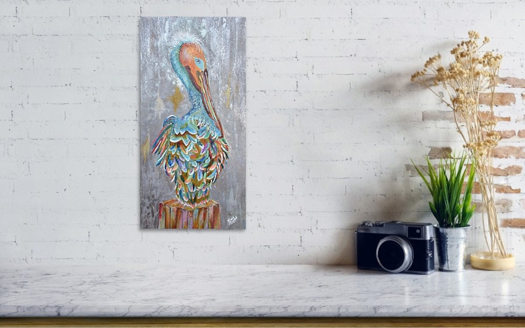 Pelican Print Coastal Whimsical Colorful Pelican Beach Decor Coastal ...