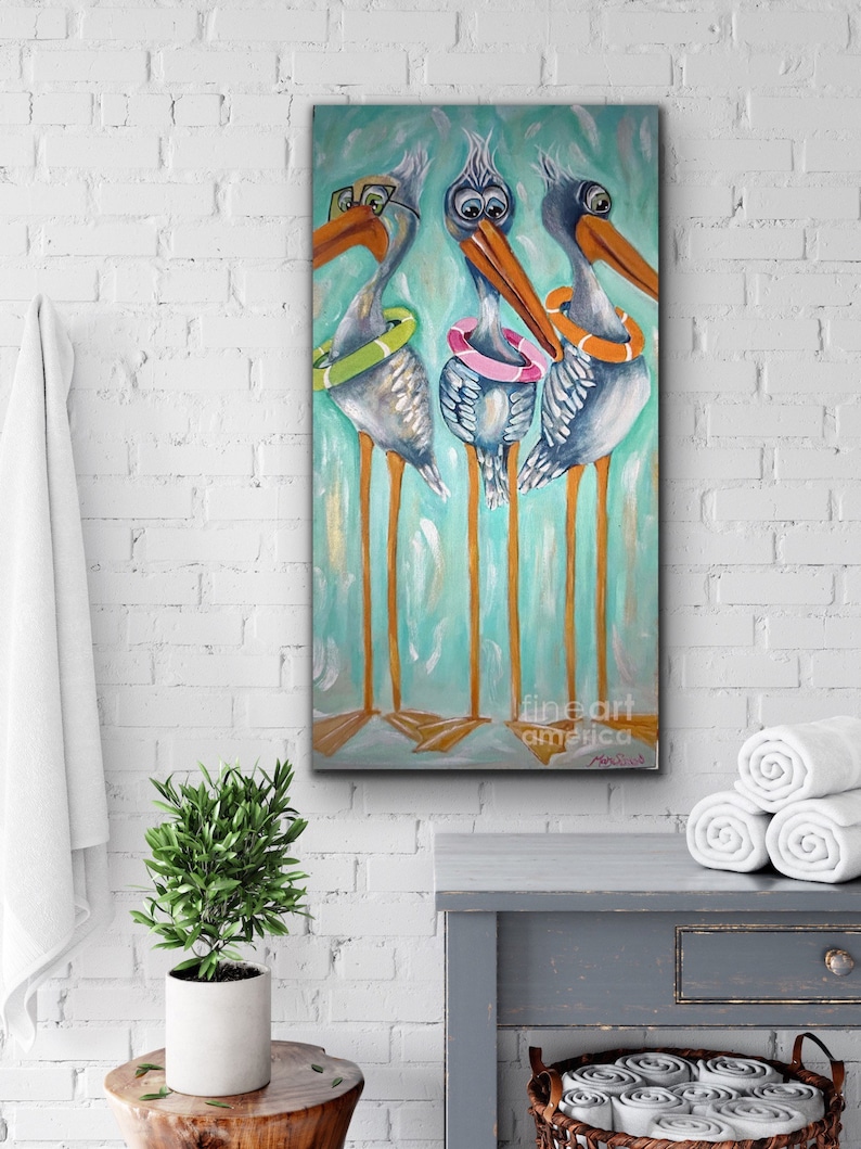 Whimsical Pelican. Beach Decor. Colorful Birds. Coastaldecor. Funky ...