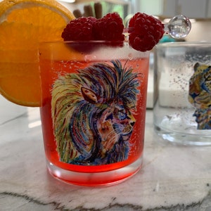 Colorful Lion and Cheetah Glassware. Mary Sisson Art, Original Painting ...