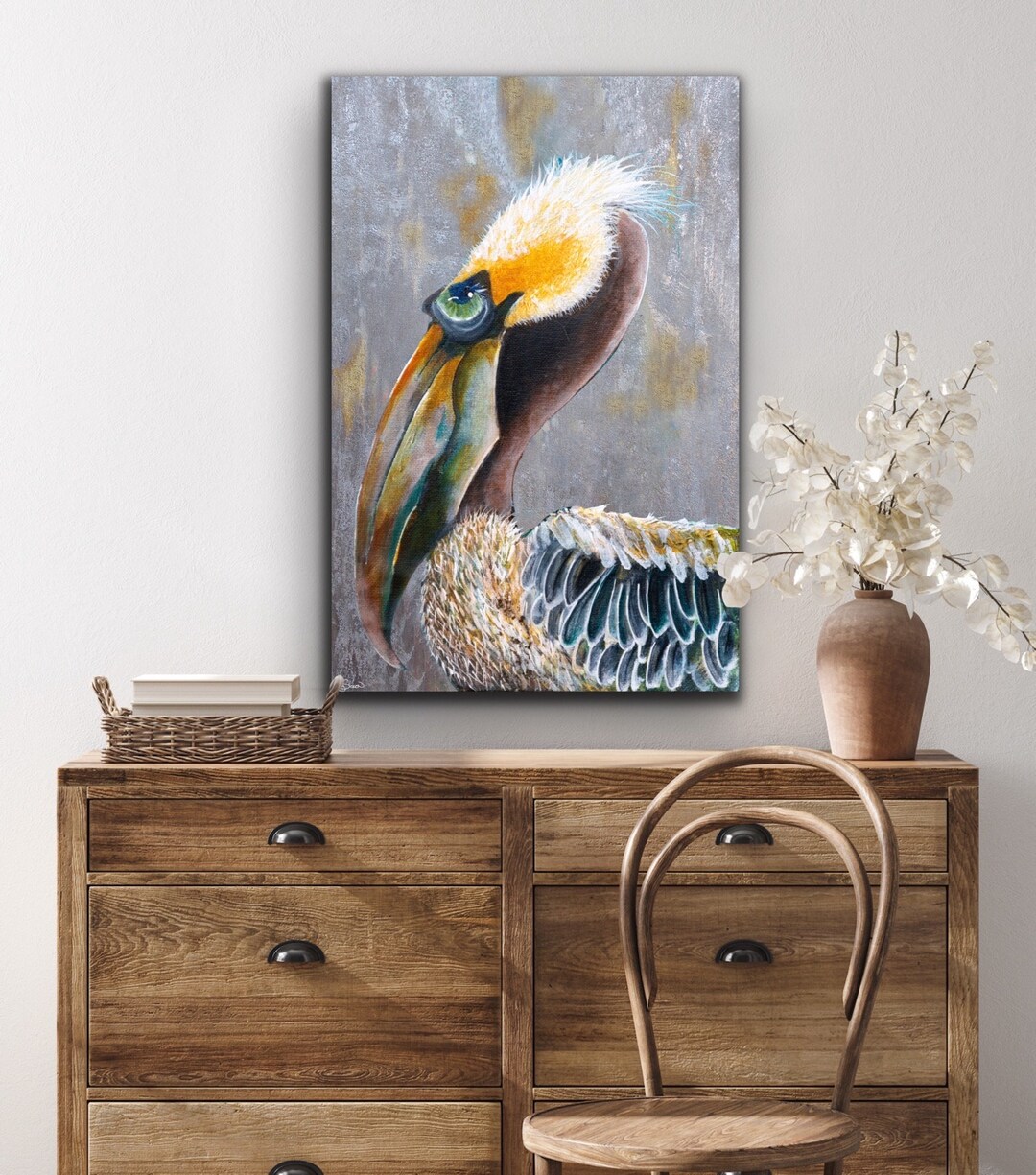 Pelican Print. Whimsical. Large Pelican Art. Beach Decor. Coastal Wall ...