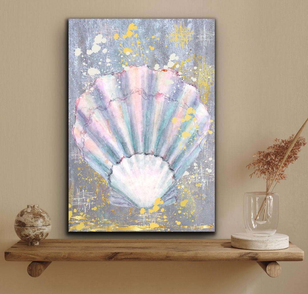 Coastal Seashell, Beach Decor, Large Ocean Inspired Painting, Coastal ...