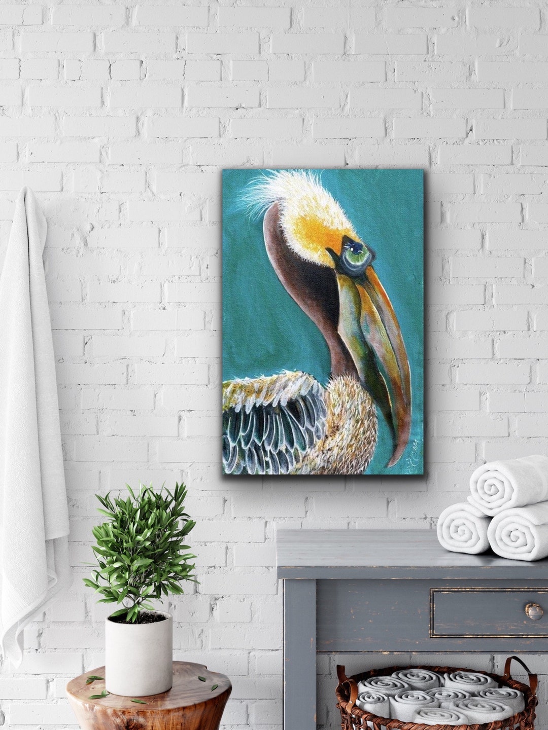 Pelican Print. Whimsical Pelican Art. Coastal Pelican. Colorful Beach ...