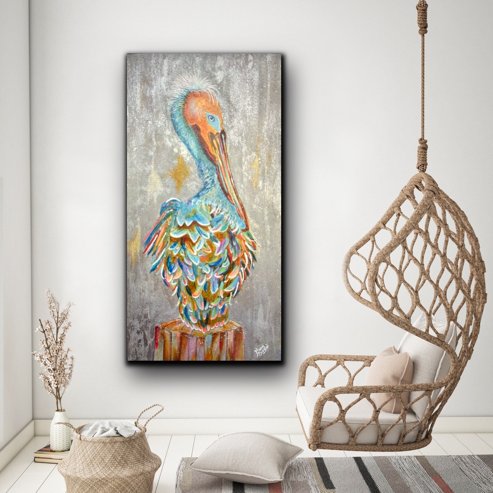 Pelican Print Coastal Whimsical Colorful Pelican Beach Decor - Etsy