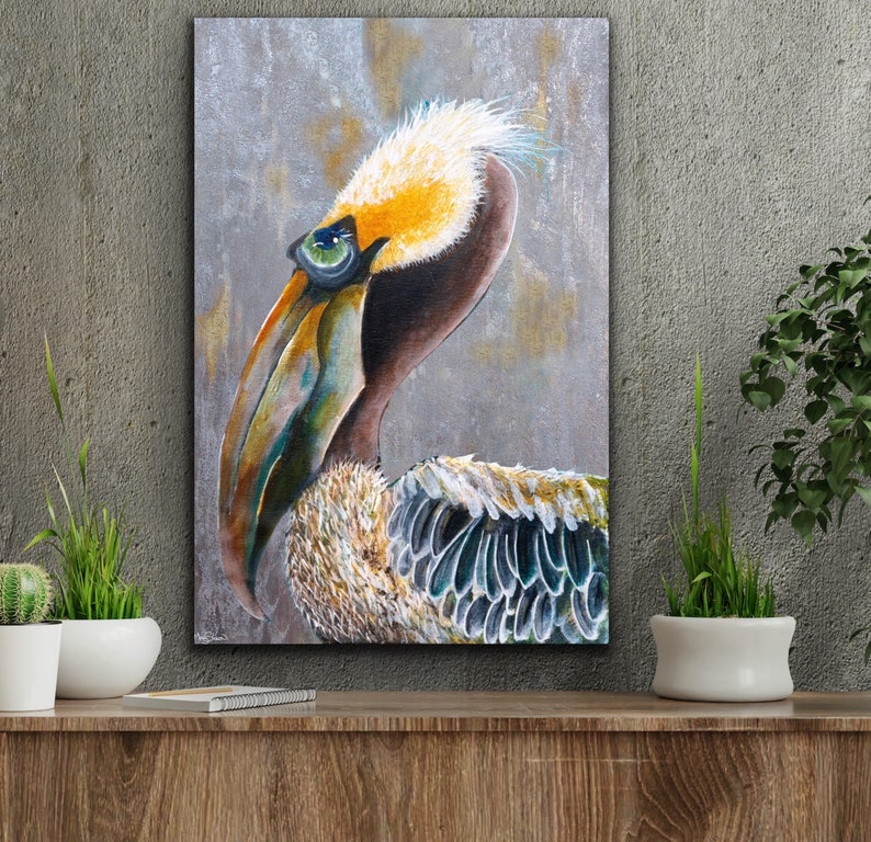Pelican Print. Whimsical. Large Pelican Art. Beach Decor. Coastal Wall ...
