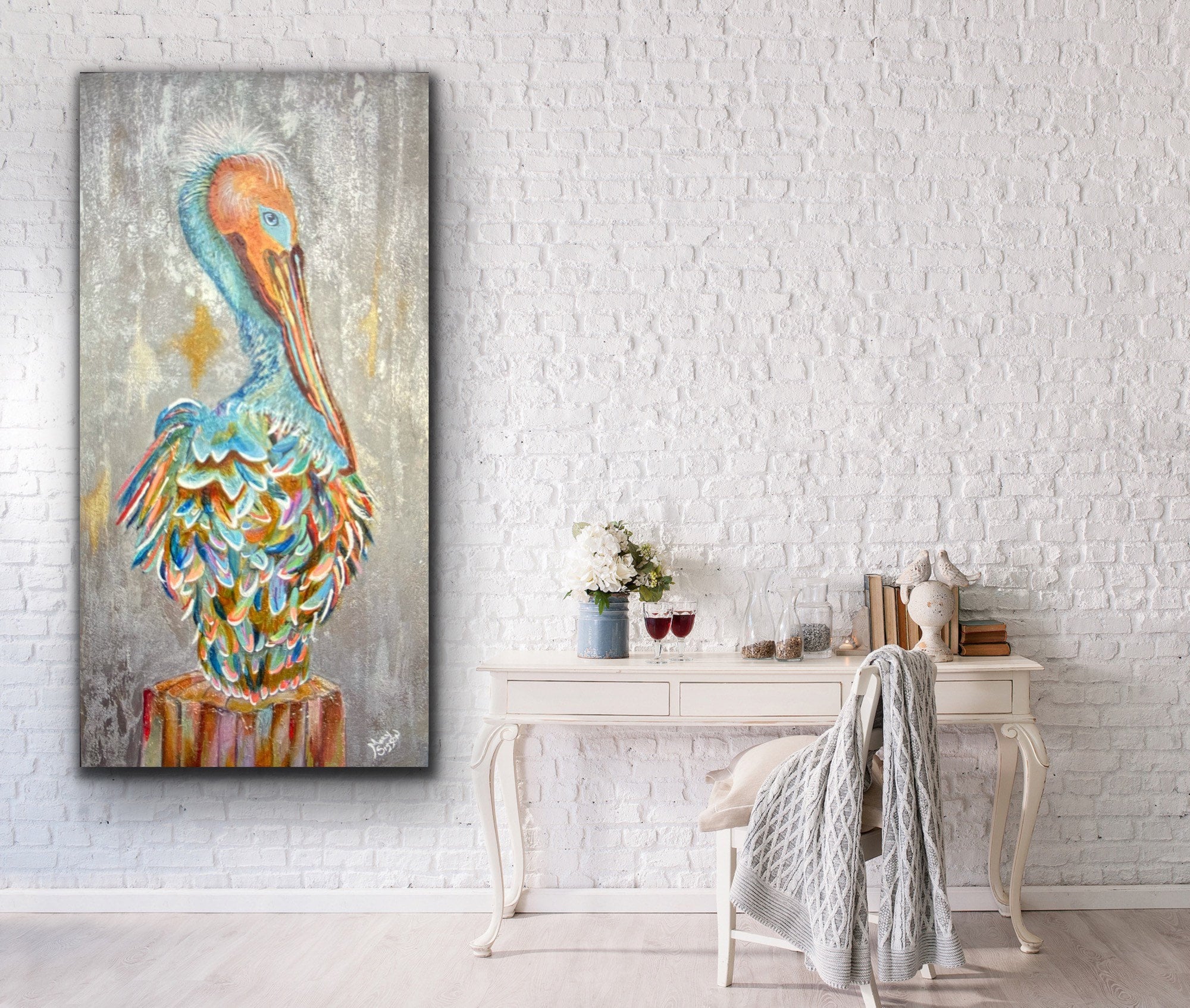 Pelican Print Coastal Whimsical Colorful Pelican Beach Decor - Etsy