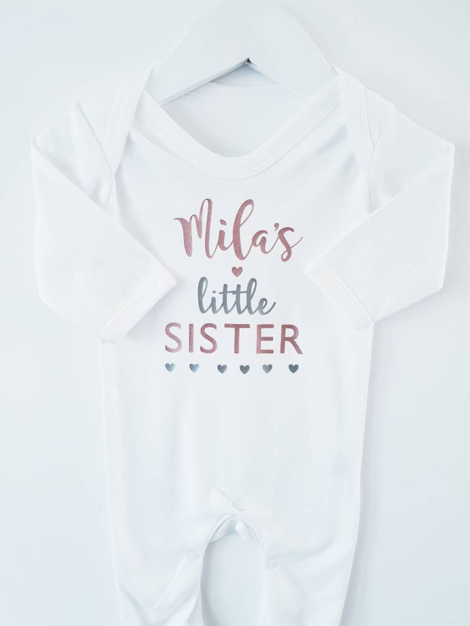 Personalised Little Sister Baby Grow, Sleep Suit, Newborn Baby Gift ...