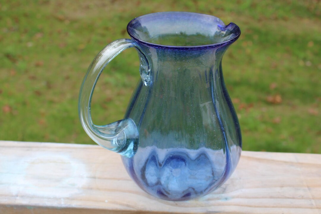 Pear Shaped Hand Blown Blue Glass Vintage Pitcher - Etsy