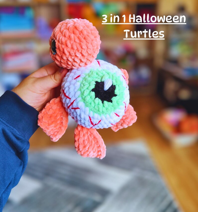 Crochet Halloween Turtles- PDF Pattern- Pumpkin Turtle- Eye Turtle ...